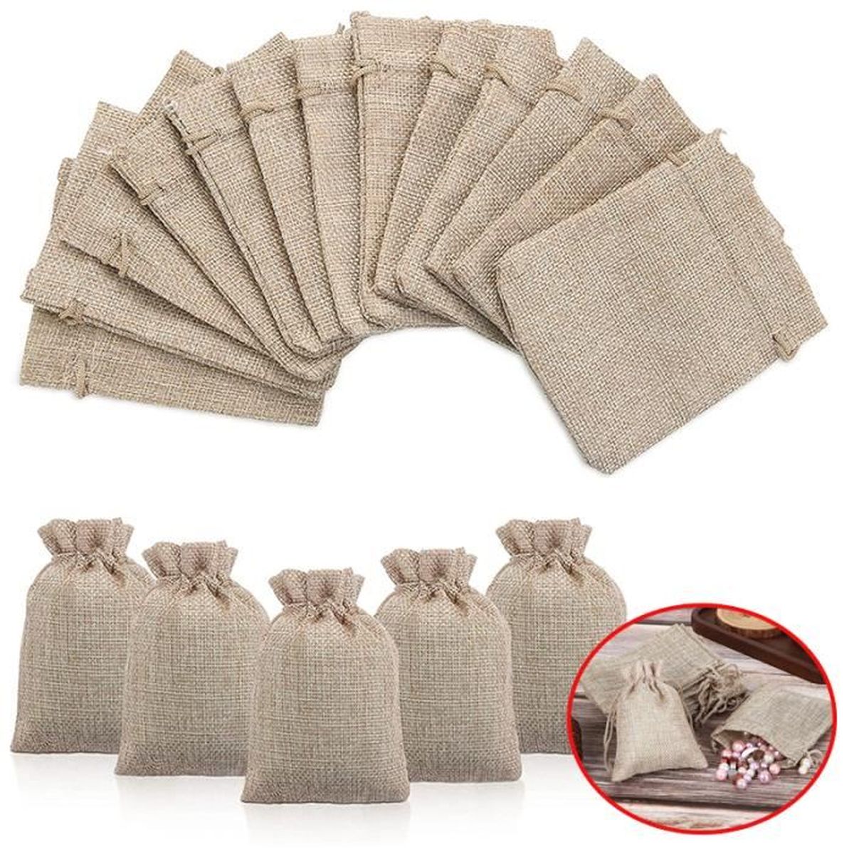 50PCS Jute Sac à Cordon Sachets en Jute Sacs Cadeau avec Cordon ...