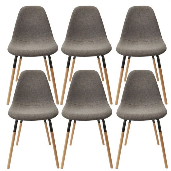 Fluk Lot De 6 Chaises Tissu Gris Chiné Foncé Et Bois Cdiscount Maison