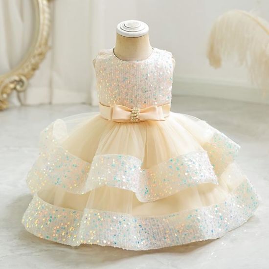 Robe Bébé Fille Princesse Tulle Sequins sans Manches Formelle Fleur ...