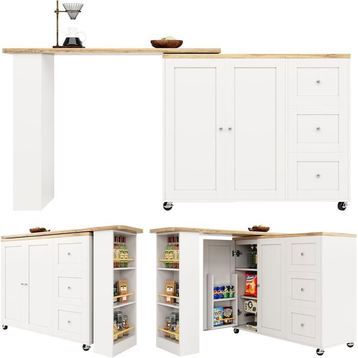 Table haute extensible rotative à 360° - îlot de rangement ...