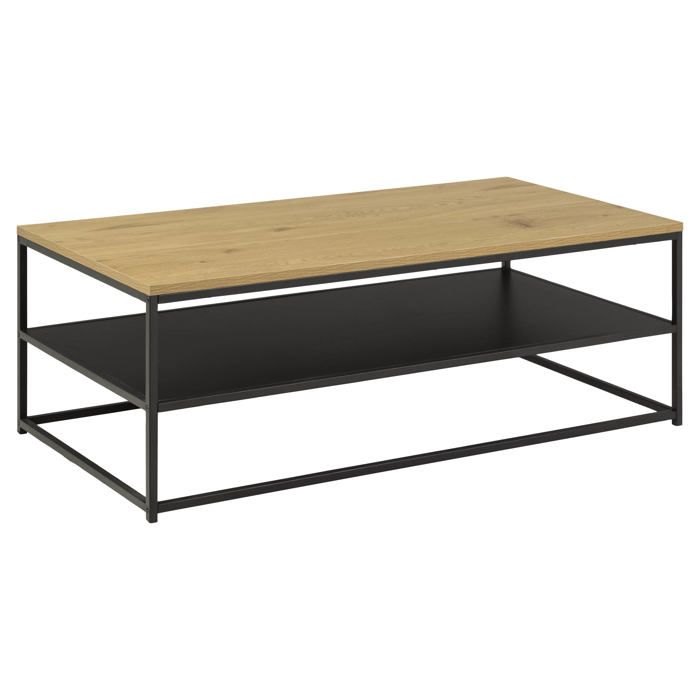 Table basse double plateau 120x60x42 cm décor chêne et noir - Cdiscount ...