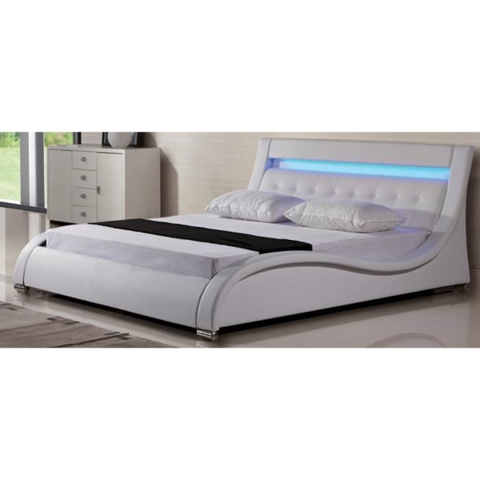 Lit LED design blanc avec sommier 140x200cm Lotus - Cdiscount Maison