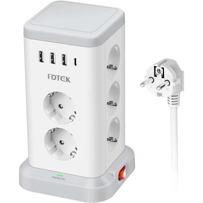 Multiprise Electrique, Tour Multiprise avec 11 Prises (3680W-16A) et 3 ...