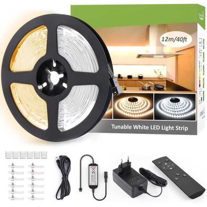 Ruban LED 12M, Ruban LED Dimmable 3000-6500K (Blanc Chaud, Blanc Nature ...