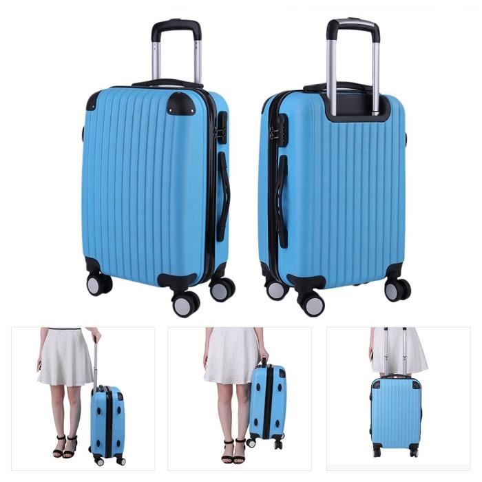 20" Valise Rigide à Roulettes Pivotantes Trolley Bleu ABS - 4 Roues