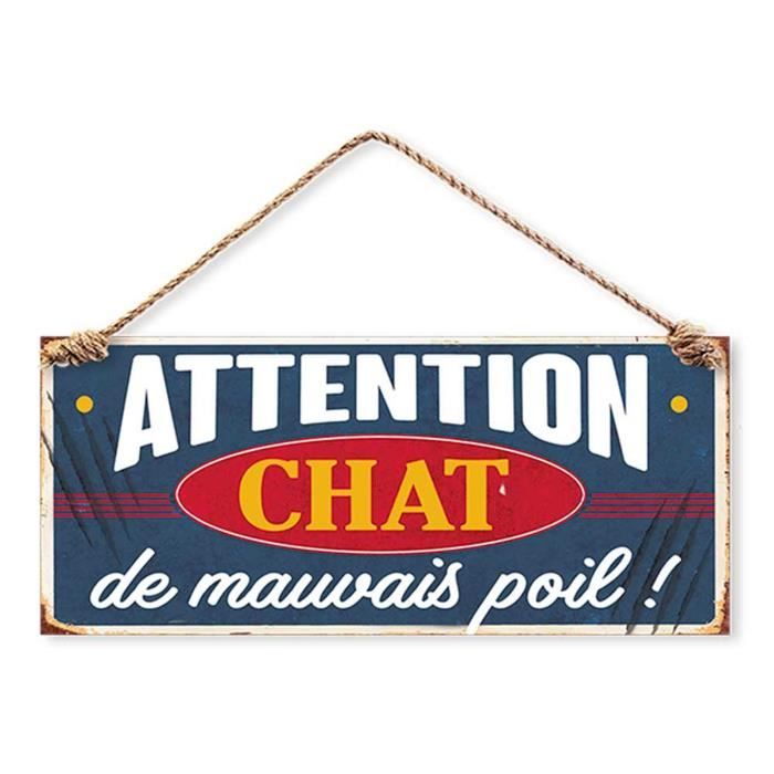 Plaque métal 'Attention Chat de mauvais poil !' - 30x13 cm [Q0581 ...