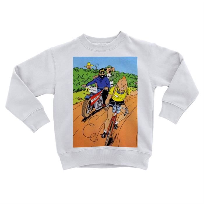 Sweatshirt Enfant Tintin Tour de France Maillot Jaune BD Vintage Blanc ...