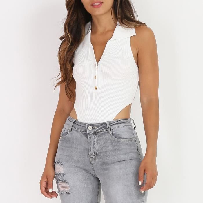 Body blanc échancré à col polo Blanc - Cdiscount Prêt-à-Porter