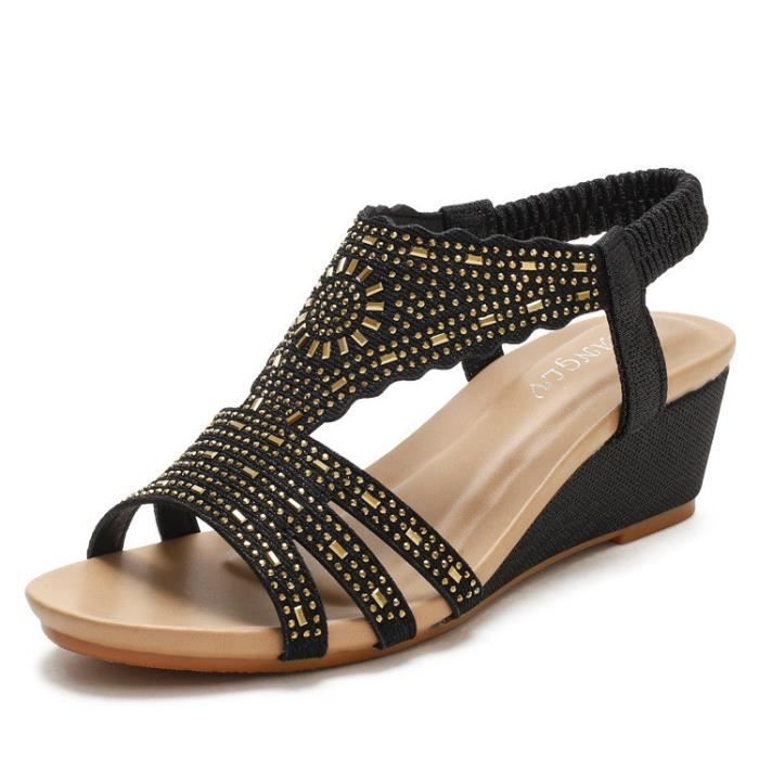 Sandales Compensées Femme Ete Strass Mode Confortable Chaussures de ...