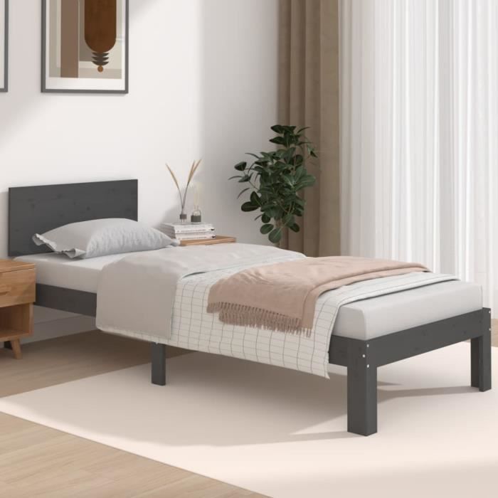 Lit Simple 75x190cm, Structure de lit en Bois massif 1 place, Sommier ...