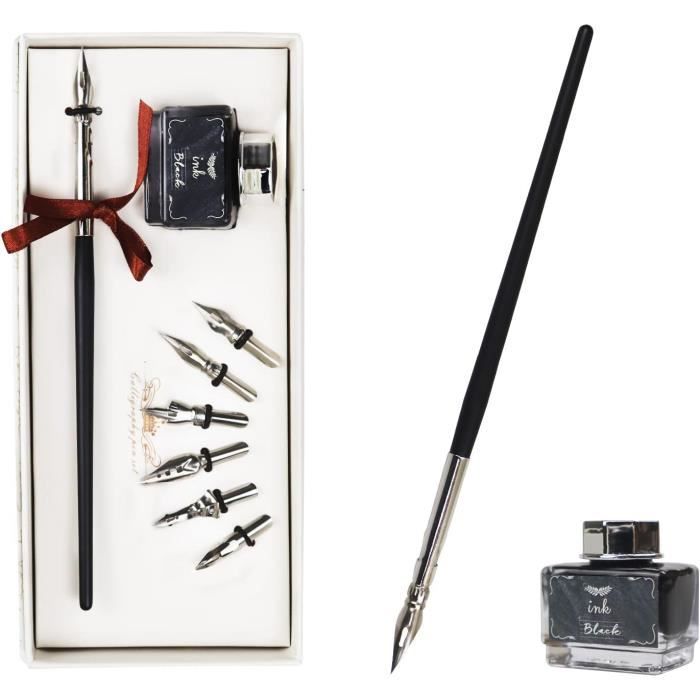 Ensemble de stylos calligraphie, étui d'écriture avec 7 plumes et encre ...