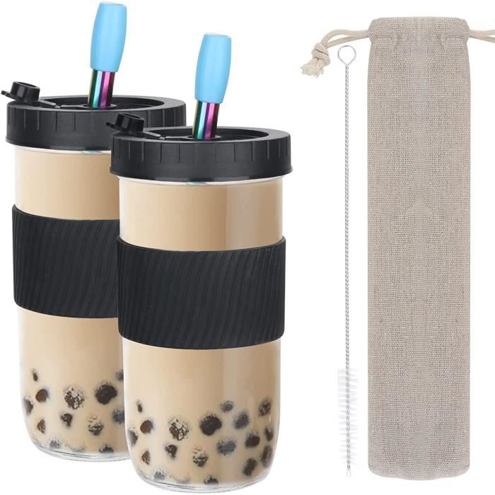 Foreverup Verres à Bubble Tea Cup, Lot de 2 Verres à thé avec Couvercle ...