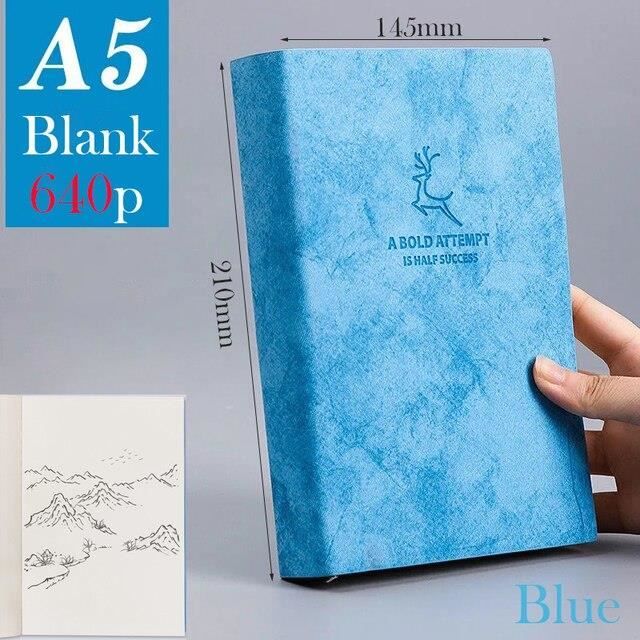 CAHIER,A5 Blue Blank--Carnet blanc très épais, 80g-m2, 320 feuilles de ...