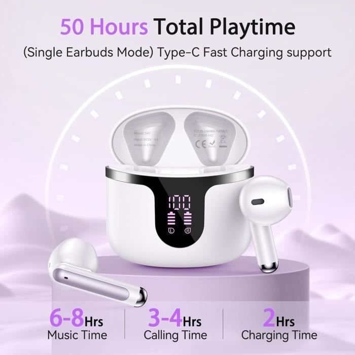 Écouteurs Intra-Auriculaires Sans Fil Bluetooth 5.3 Avec 4 Micros Enc ...