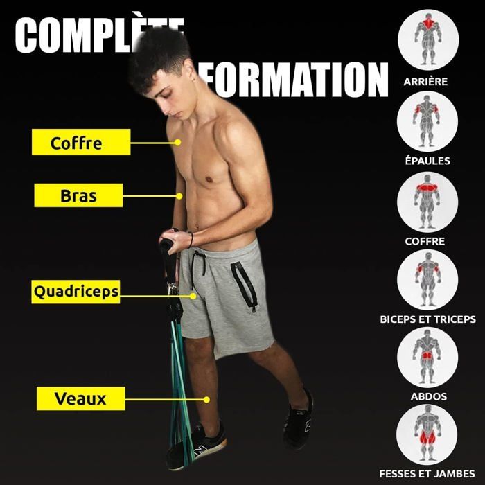 Caoutchouc lastique de musculation jusqu 150 LB68 kg avec accessoires de fitness - Kit de ...