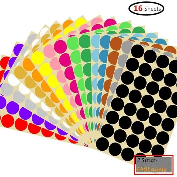 Gommettes Autocollantes Rondes,Couleur Codage Étiquettes 25mm Petit ...