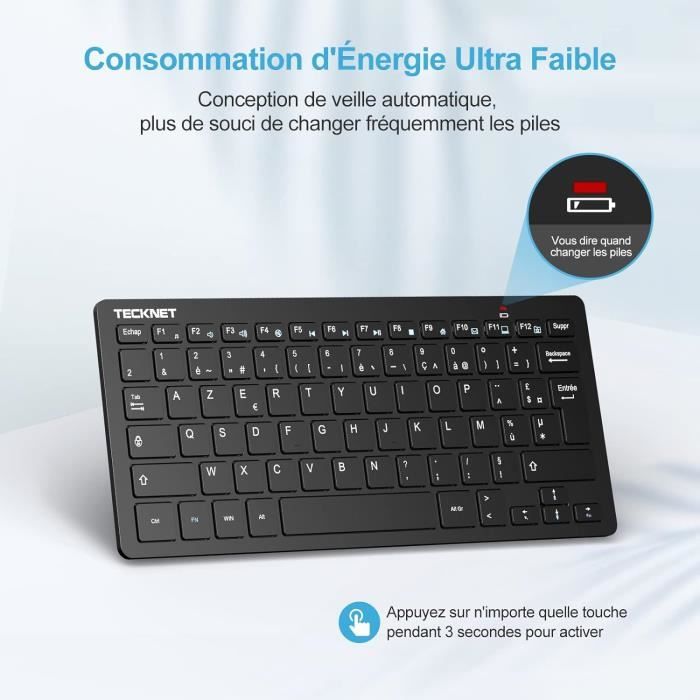 Clavier Sans Fil Mini 2.4G, Ultra-Mince Azerty Clavier Batterie Longue ...