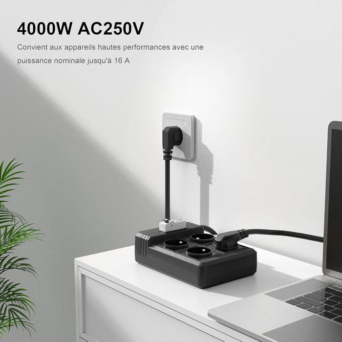 SAFEMORE Multiprise 4 prises avec disjoncteur différentiel 30mA, 3 m ...