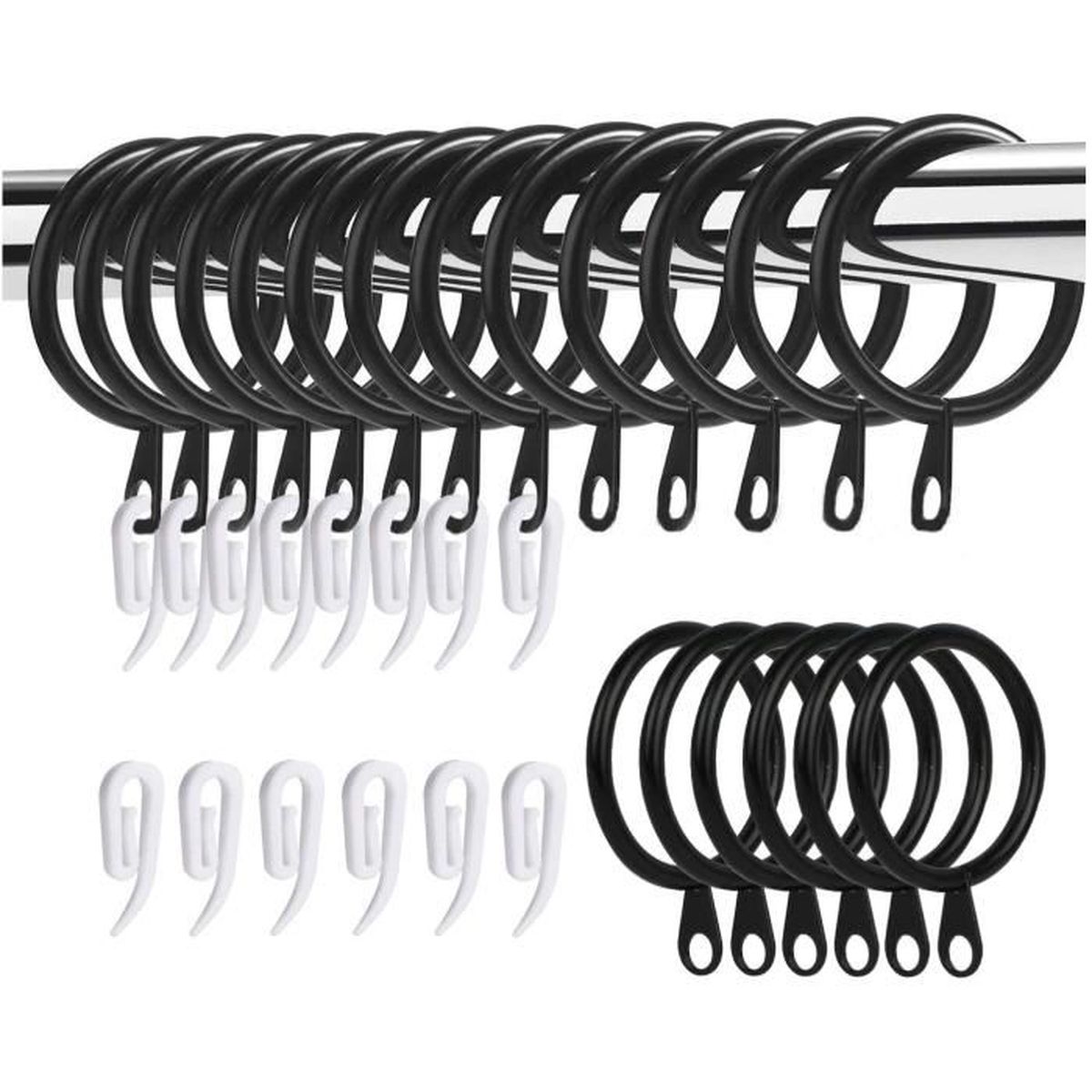 50pcs anneaux et crochets pour rideaux, WOVTE anneaux de rideaux en ...