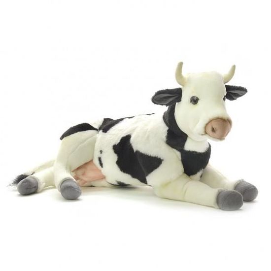 Peluche vache bicolore couchée 35 cm - HANSA - Plush - Noir - Bicolore ...