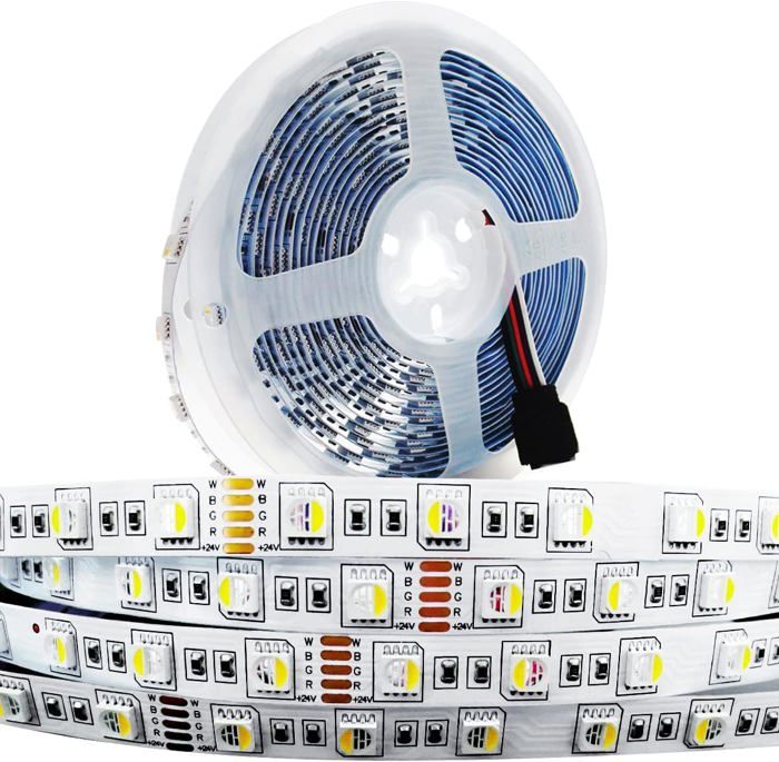 Ruban LED 24V 4 en 1 RGBW RGB Blanc 6000K 5M Couleurs Mlanges Bande LED ...