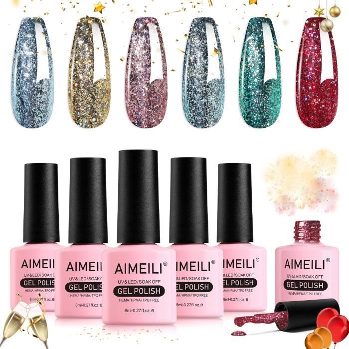AIMEILI 6 Pcs Vernis Gel Semi Permanent Paillettes de Platine,Vernis à ...
