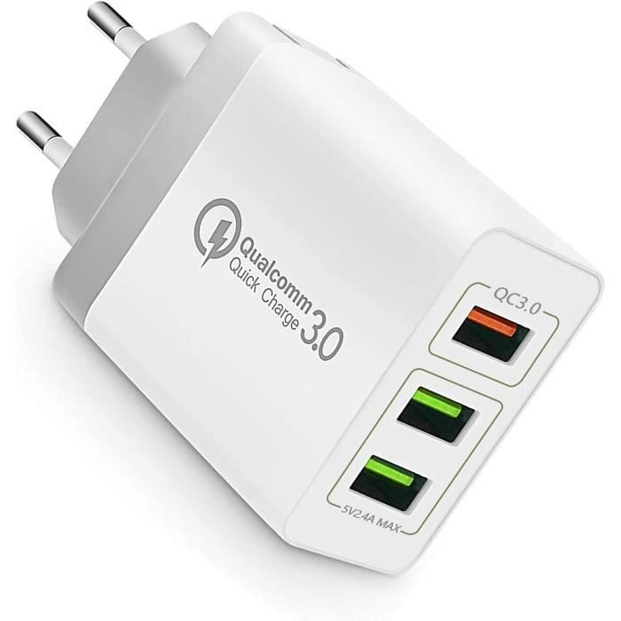 Chargeur Secteur Universel Chargeur Mural USB,3Ports QC3.0 Charge Rapide Adaptateur Secteur pour ...
