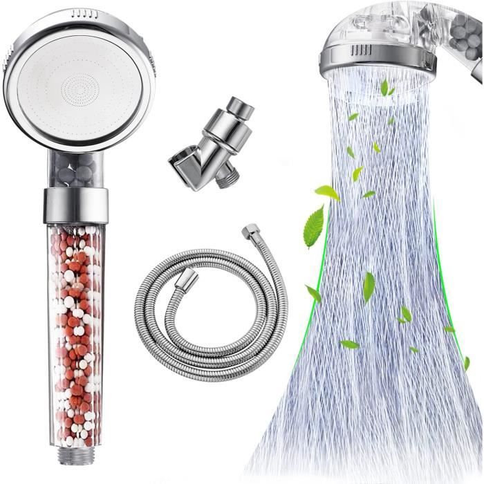 Vortex Pommeau de douche avec tuyau de 150 cm et support Filtration ionique Turbo haute pression ...