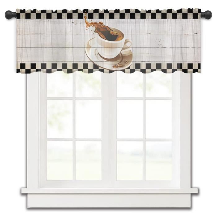 Rideau,Petit rideau de fenêtre en Tulle, en Grain de bois de café ...