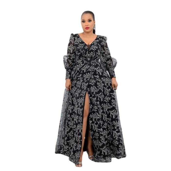 Robe Femme - Africaines pour femmes - Noir - Robe longue Maxi - Col en ...