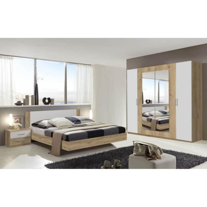 Chambre à coucher complète adulte (lit 180x200 cm + 2 chevets + armoire ...