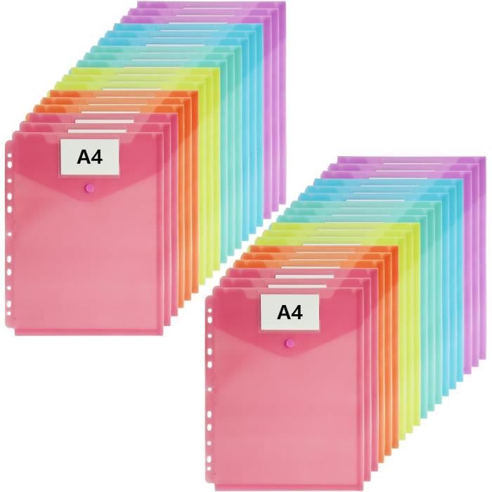 AKOLAFE Lot de 36 Pochette plastique A4 Classeur 6 Couleurs Pochettes ...