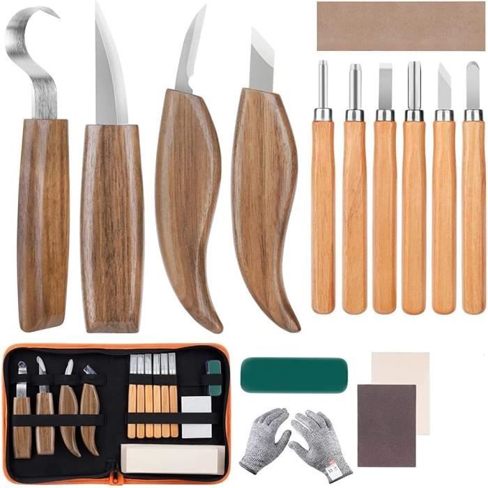 15Pcs Outils Sculpture Sur Bois, Kit Sculpture Bois Avec 6 Couteau ...