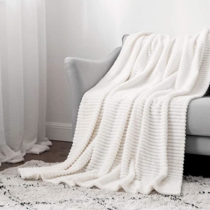 Couverture Plaid Canapé Polaire 150 x 200cm Beige Plaid pour Canapé ...