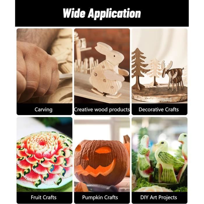 15Pcs Outils Sculpture Sur Bois, Kit Sculpture Bois Avec 6 Couteau ...