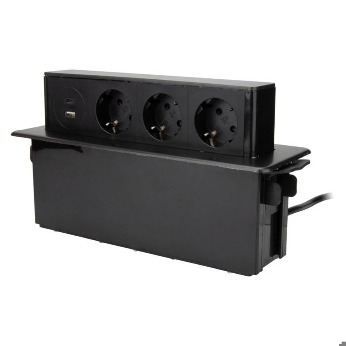Multiprise rétractable 3 prises Schuko + 2 USB A+C - Noir - Otio ...