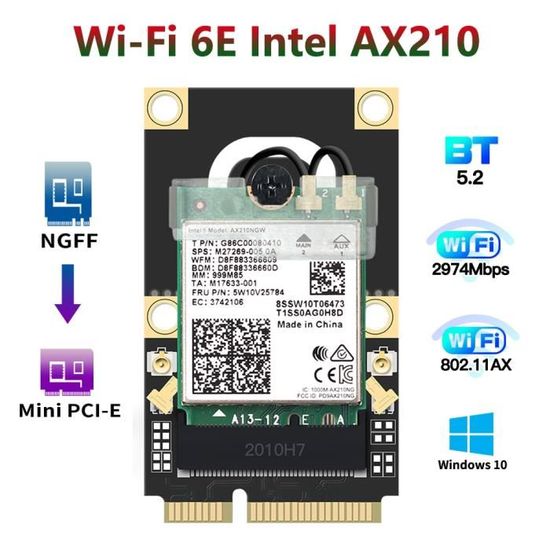 Mini PCIe AX210 - Mini Adaptateur Pci-e Wi-fi 6e Sans Fil, Intel Ax210 ...