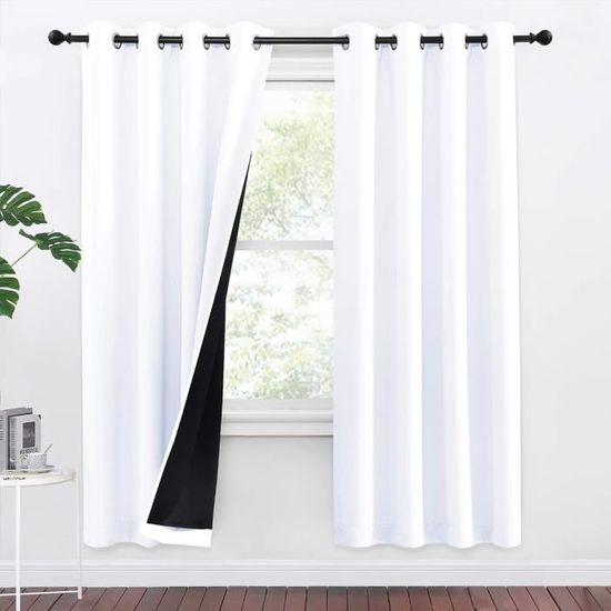 Double Rideaux Epais - Rideau Thermiques L 140 X H 175 Cm, Blanc Pur ...