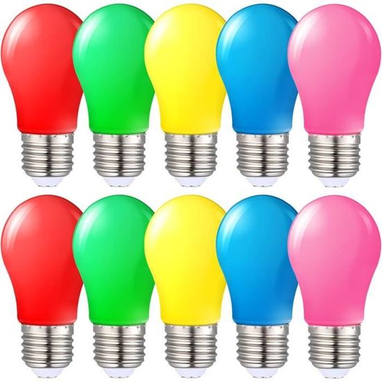 Lot De 10 E27 Ampoule Led 1W, Led Colorful Bulb Lampe De Couleur 360 ...