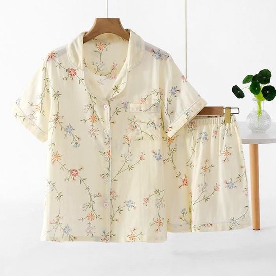 Pyjamas femmes - en gaze de coton pour nouveau Style Yellowish_flowers ...
