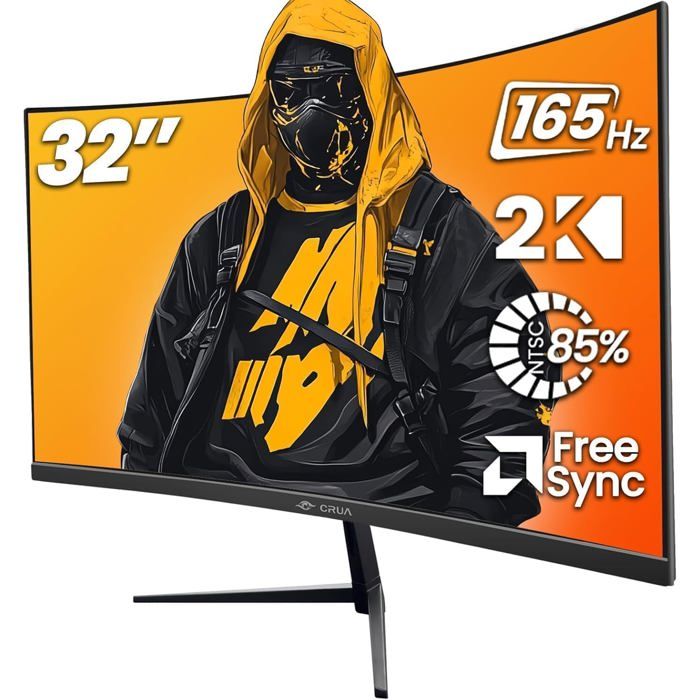 Ecran Pc Gamer,32 Inch Curved Gaming Monitor 2K (2560X1440P) 165Hz ...