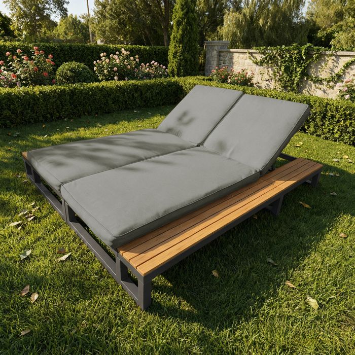 Lit de bain de soleil double dossier réglable 4 positions gris ...