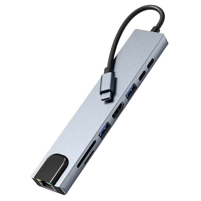 Ethernet 8 en 1 100 M - Concentrateur Type C S6, Ports USB, Adaptateur USB PD 100W, Lecteur de ...