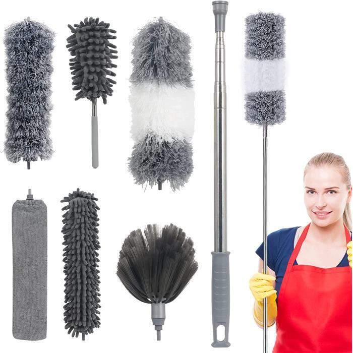7PCS Plumeau Poussière Telescopique 80-240cm Plumeau Telescopique,Plumeau Microfibre avec ...