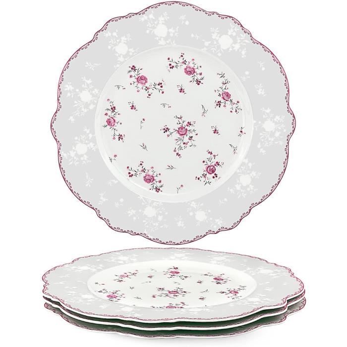 27.5Cm Assiettes Plates En Porcelaine, Grand Assiette Blanche Rose ...