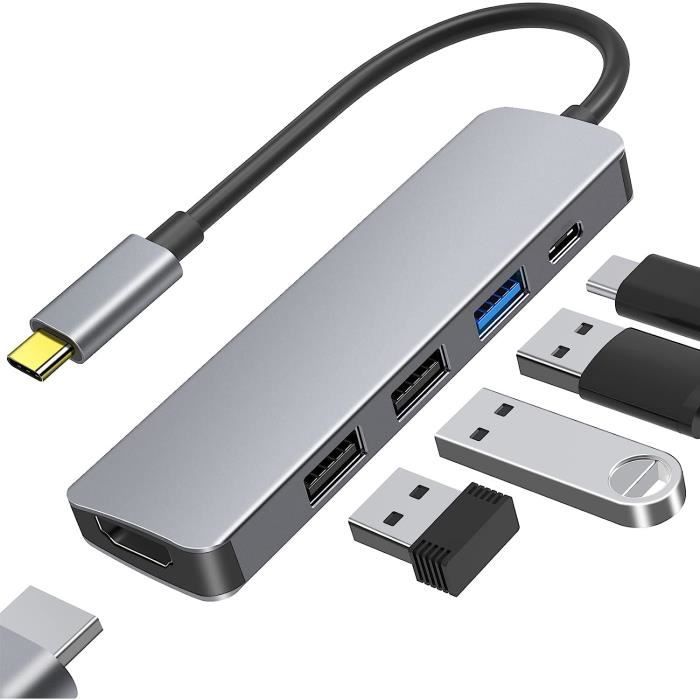 Hub USB C, 5 ports USB 3.0 ultra mince, alimentation PD 100 W, 4K UHD ...