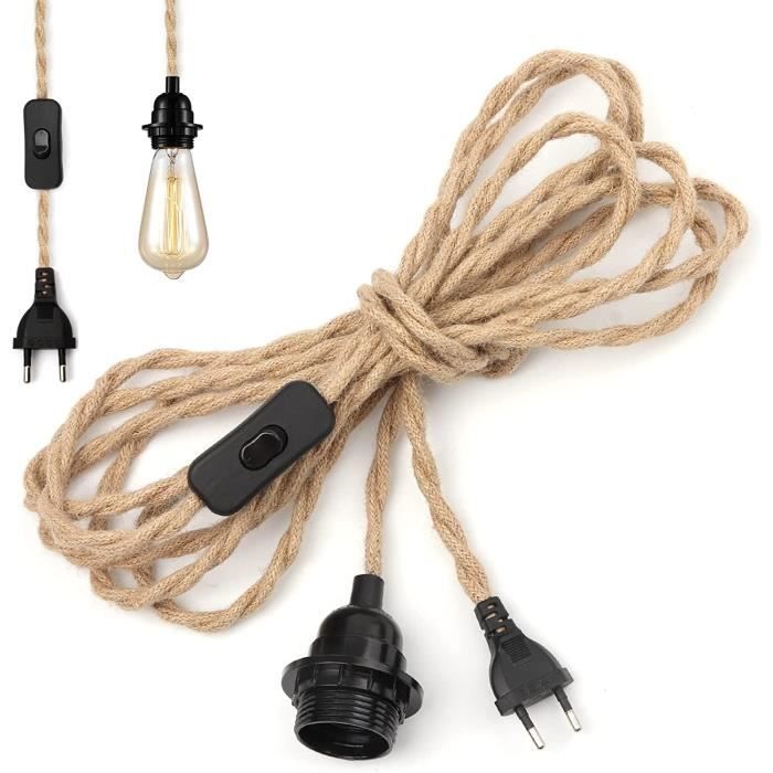 Lustre Corde de Chanvre Câble 4.5m, Douille E27 Interrupteur avec Fil ...
