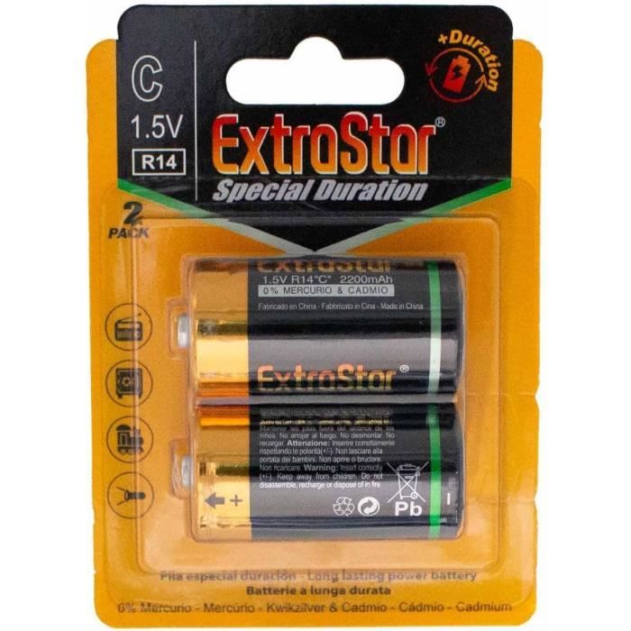 Pile Batterie R14 1,5 V 2200 Mah, Pile Alcaline Torche C, Compatible ...