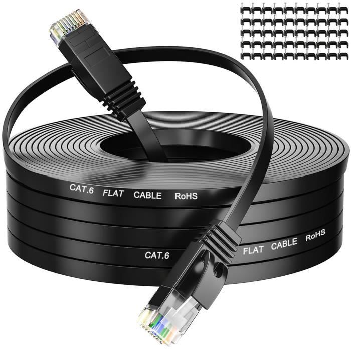 Cable Ethernet 50m, Cable Rj45 Cat 6 Cable Réseau Plat Haut Débit Fibre ...