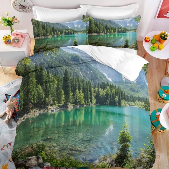 Paysage naturel forêt lac Parure de lit 3 pieces 1 housse de couette ...